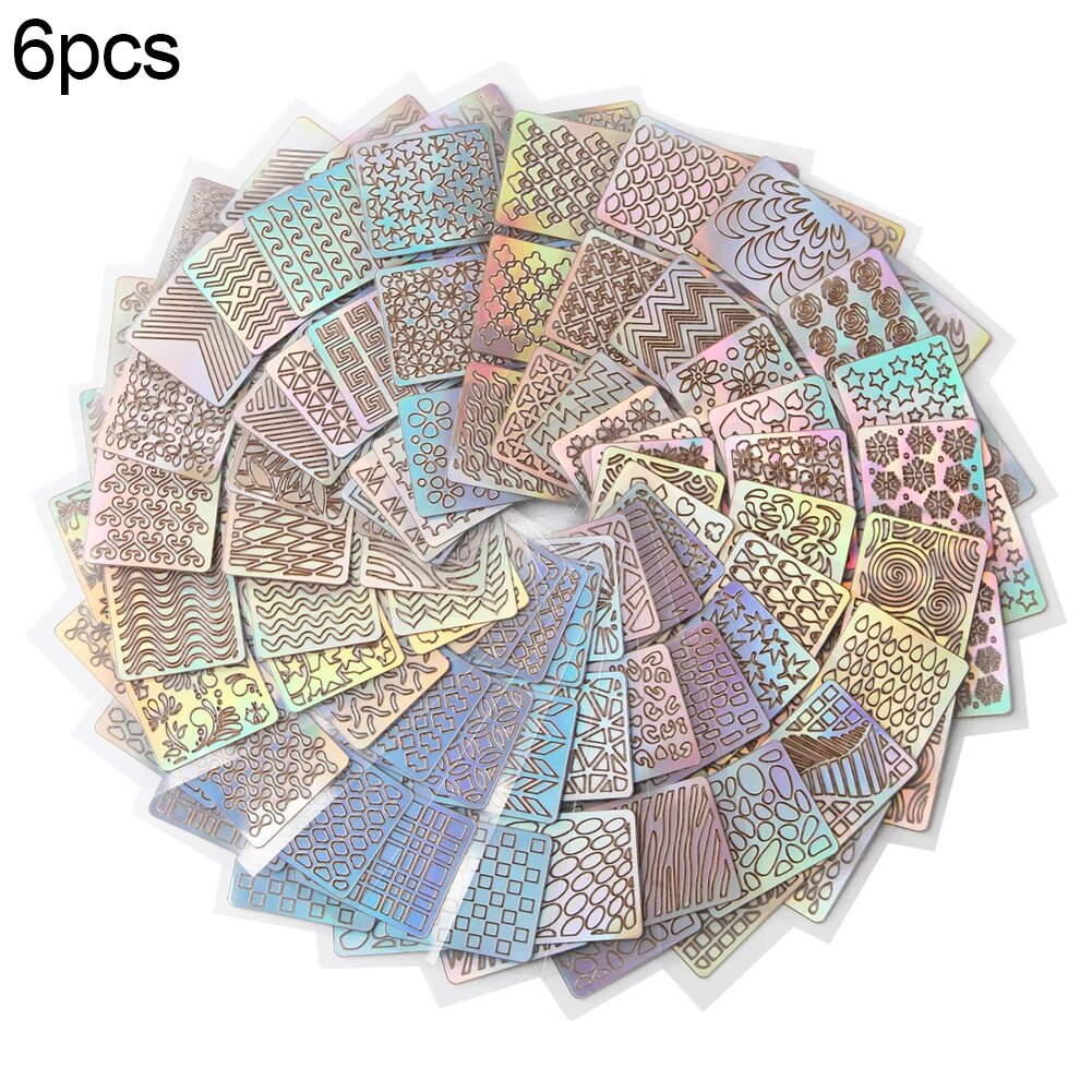 Набор трафаретов для ногтей, 6 шт, Цвет: 6pcs