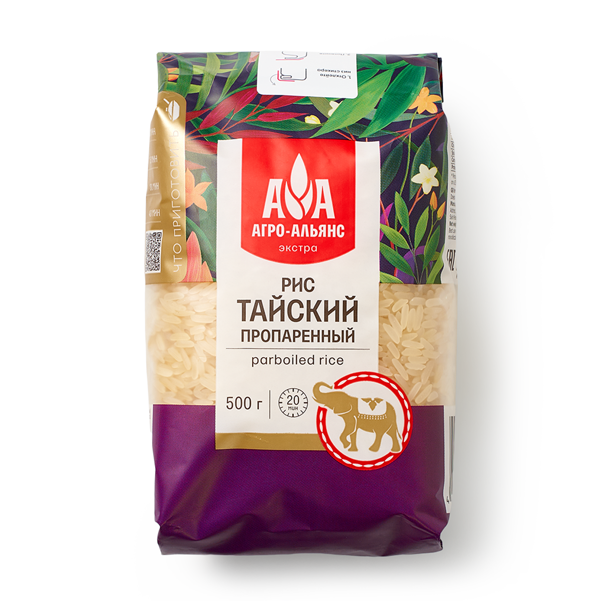 Рис Агро-Альянс "Тайский", пропаренный, длиннозерный, 500 г, 1 упаковка