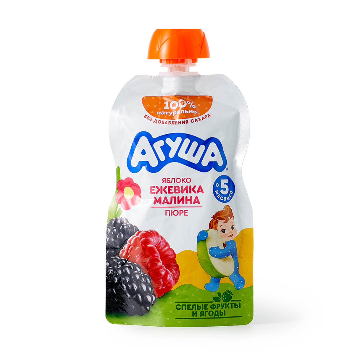Пюре Агуша "Яблоко, ежевика, малина", с 6 мес, без крахмала, 90 г