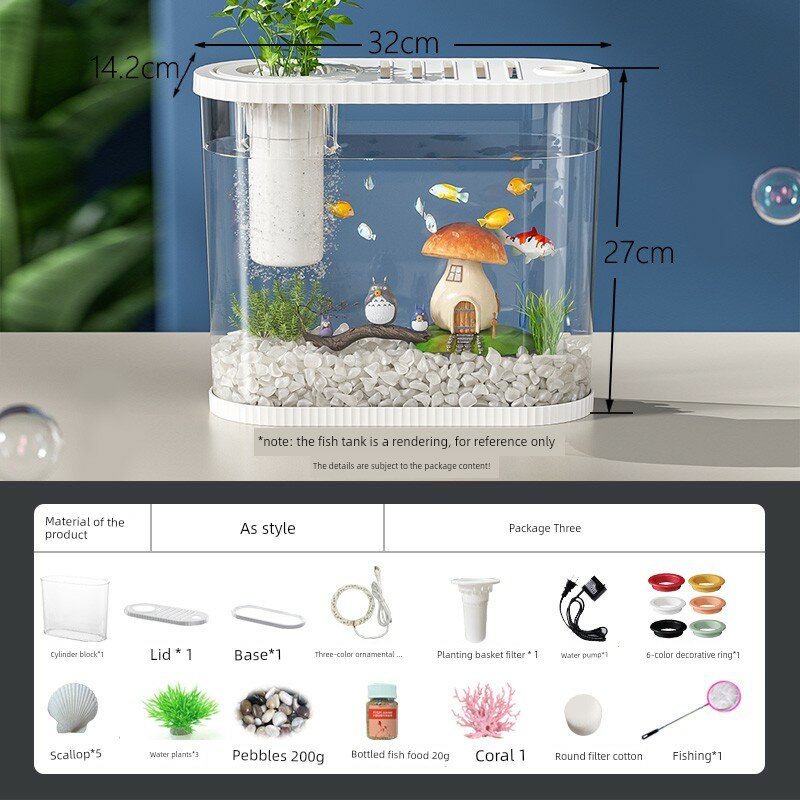 Настольный аквариум высокой модели с фильтром и кислородной системой, белый цвет, роскошный комплект (10-20 л)