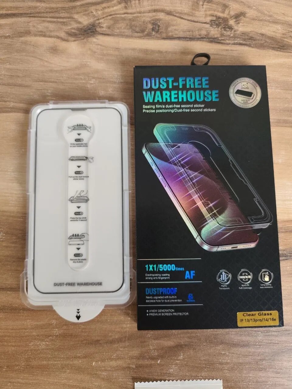 Защитное стекло ainy c боксом для установки 2.5D для iPhone 13/13 pro/14/16e Clear Glass с черной рамкой
