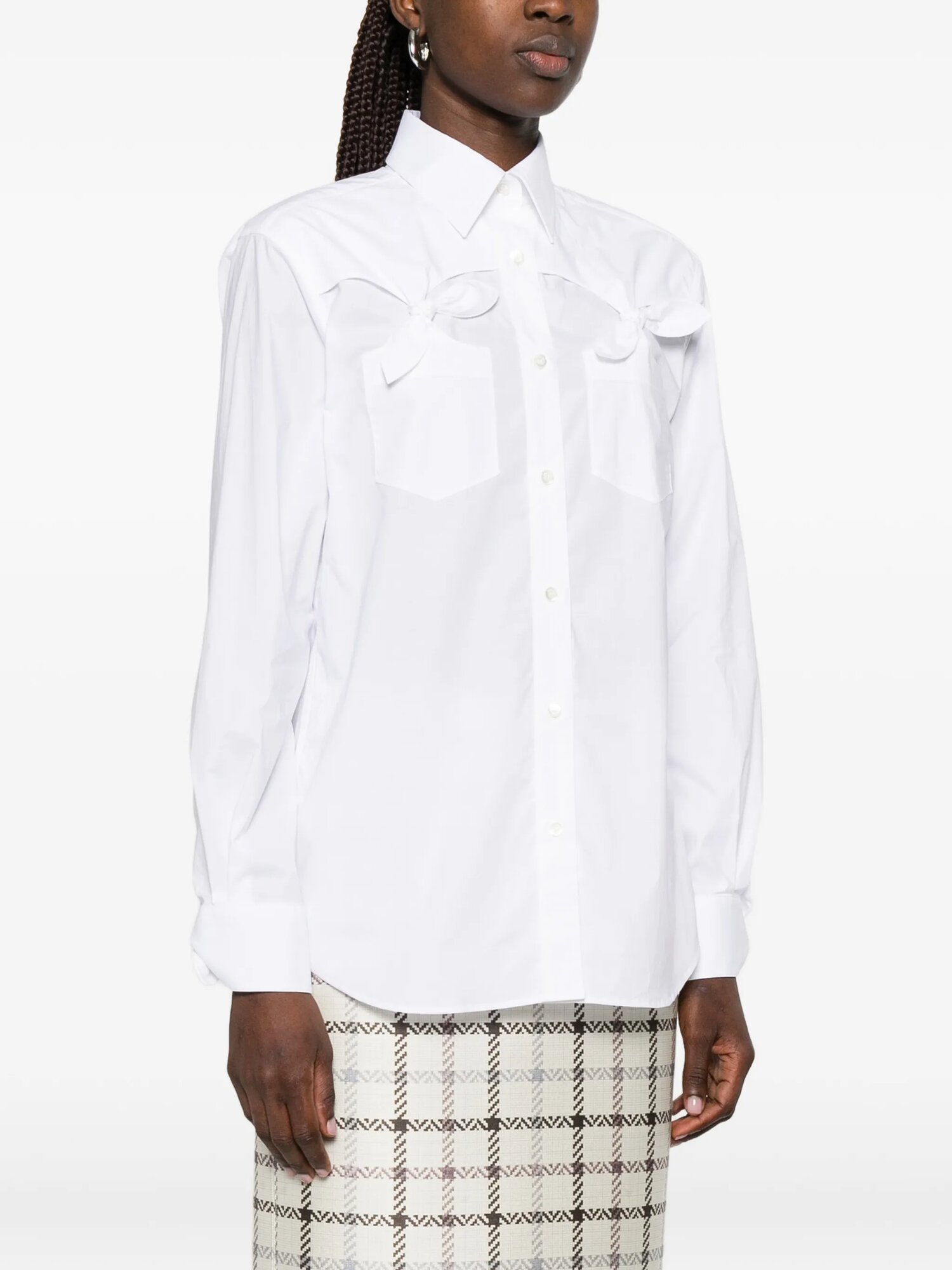 Рубашка MOSCHINO Bow-detail shirt, размер 40, бежевый/белый — фото 1