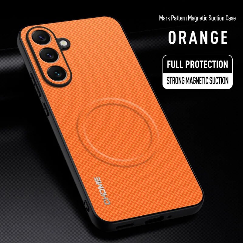 Роскошный Магнитный Чехол Из Искусственной Кожи Для Samsung Оранжевый, Orange, For Galaxy S25plus