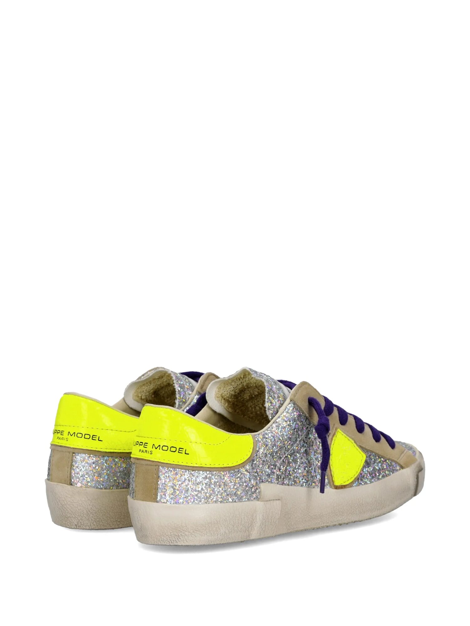 Кроссовки Philippe Model Glitter-effect leather sneakers, размер 41, Silver — фото 1