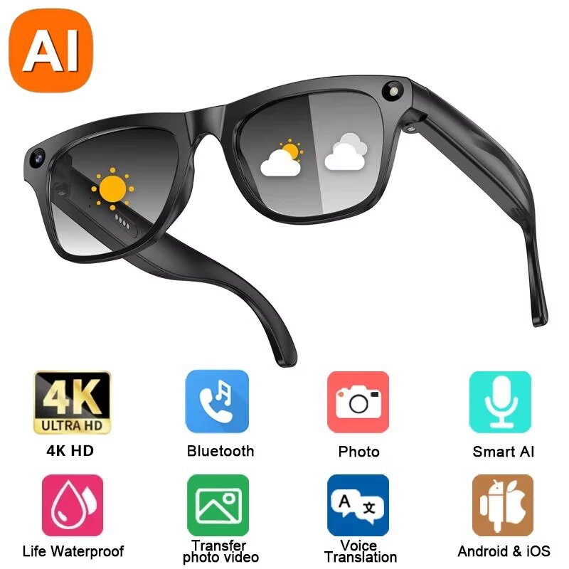 Умные очки с ИИ-камерой 4K Black Standard