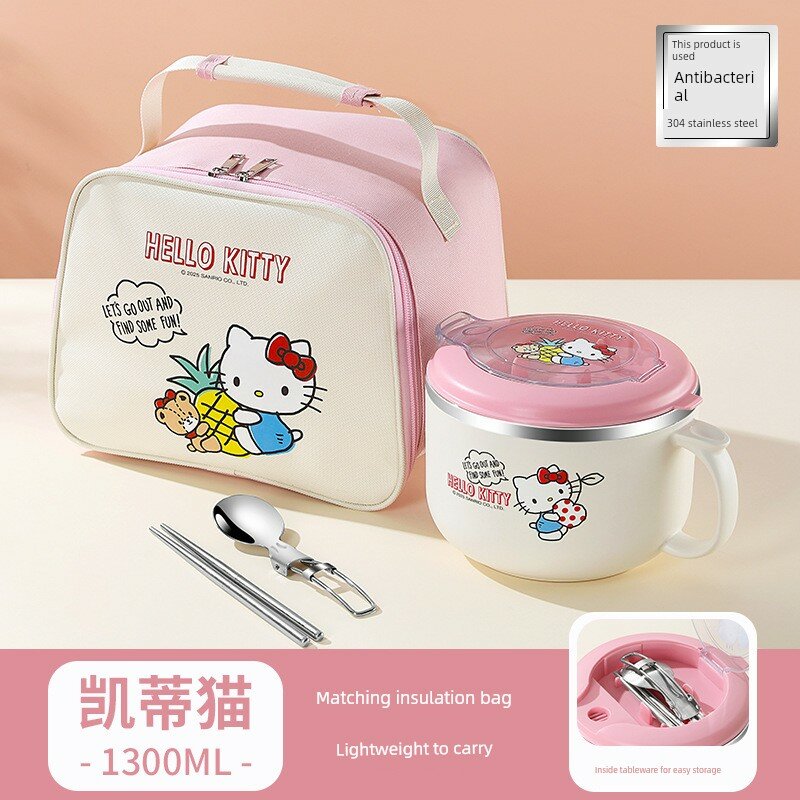 Нержавеющая сталь 304 термос с рисунком Hello Kitty и сумкой, для обеда и лапши