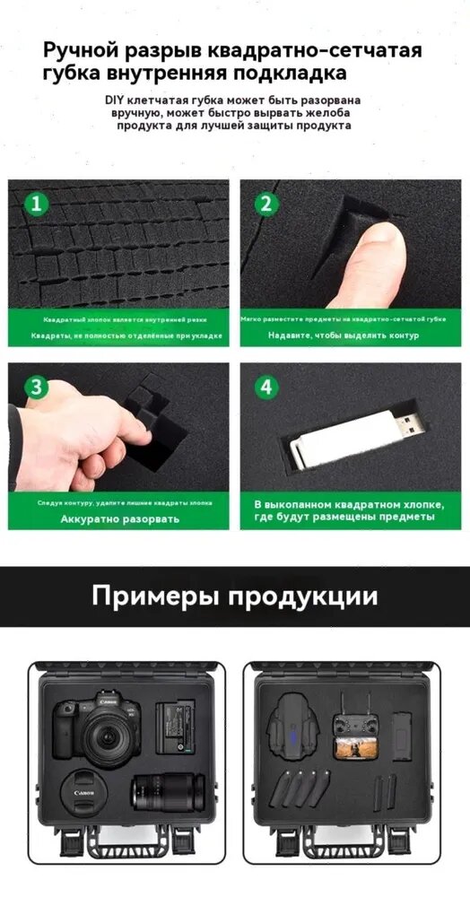 Кейс ударопрочный защитный корпус для оборудования с внутренним слоем из поролона, черный — фото 1