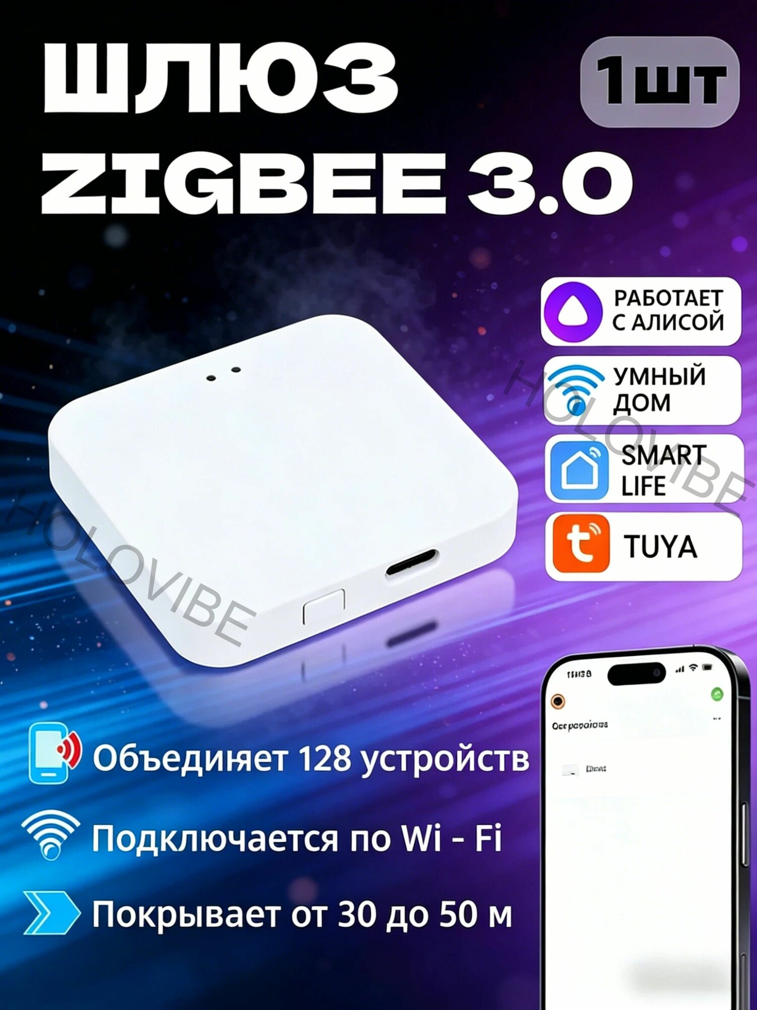 Шлюз Zigbee 3.0 с WIFI с Bluetooth и Tuya, компактный хаб для умного дома, дистанционное управление через приложение,1шт.