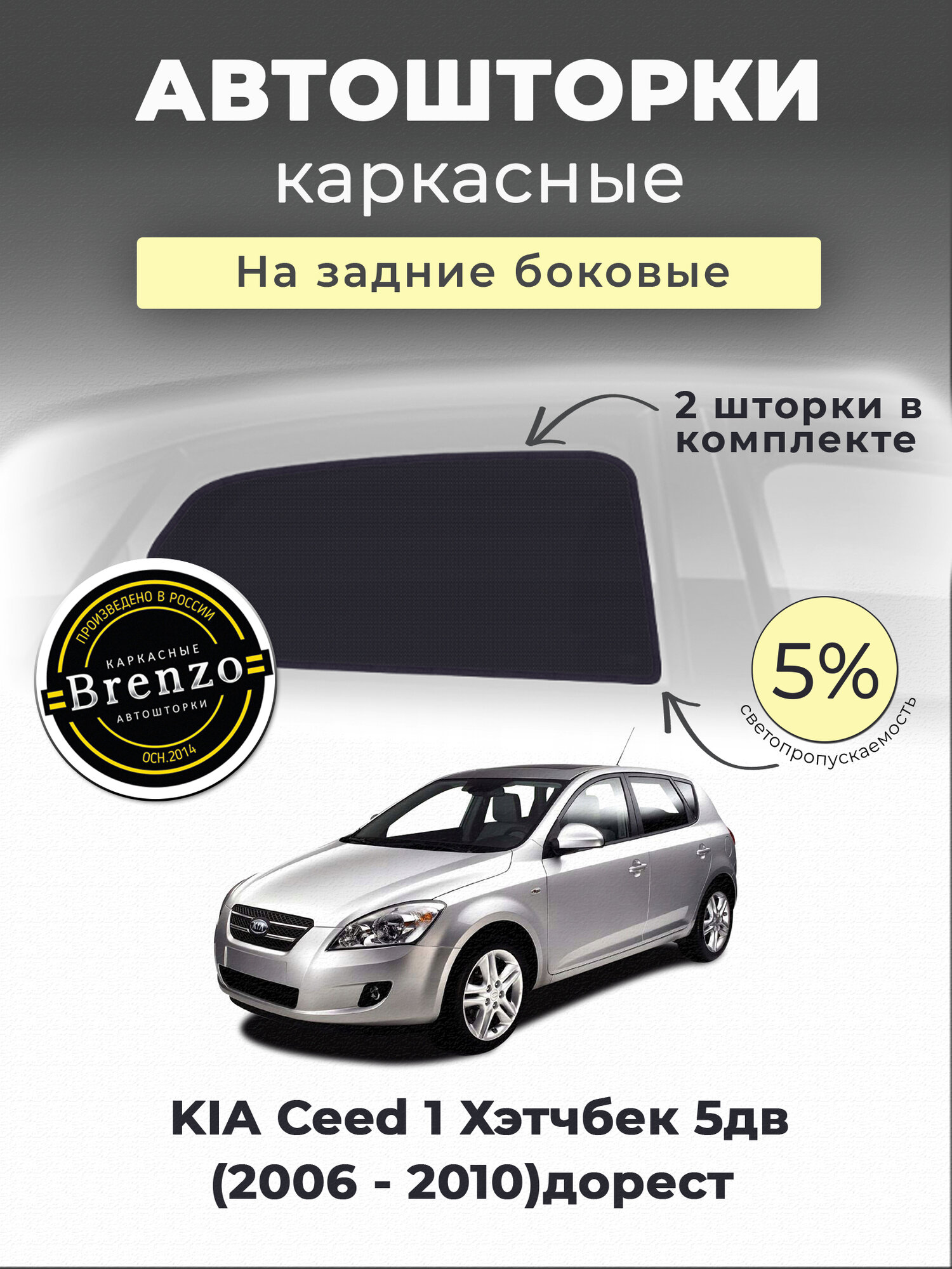 Каркасные шторки KIA Ceed 1 Хетч 5дв. (2006 - 2010)дорест. на задние боковые двери 5%, сетки от солнца в машину