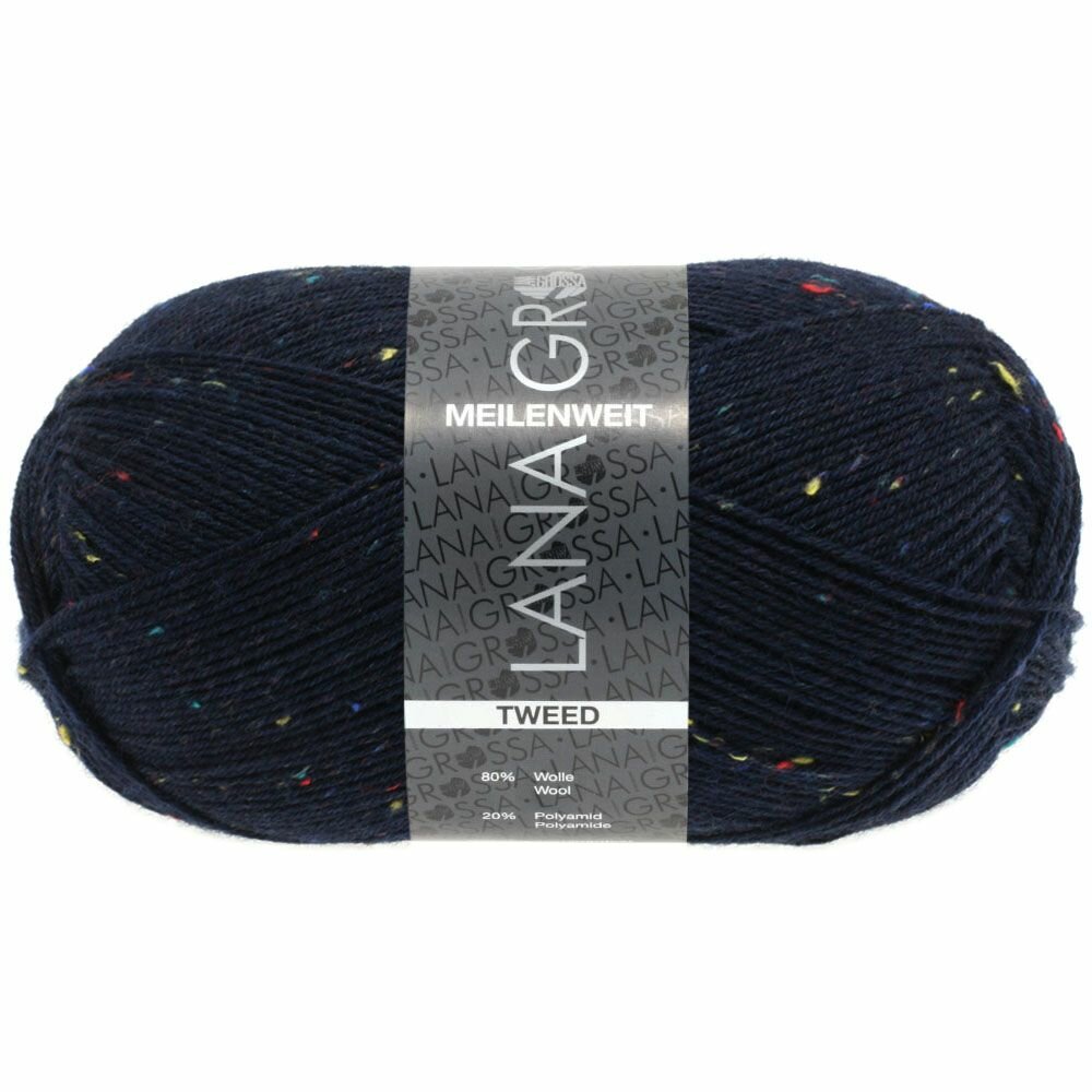 Носочная пряжа Lana Grossa Tweed Meilenweit 100 (112 Nachtblau) 80% Шерсть, 20% Полиамид. 1 моток 100г/420м