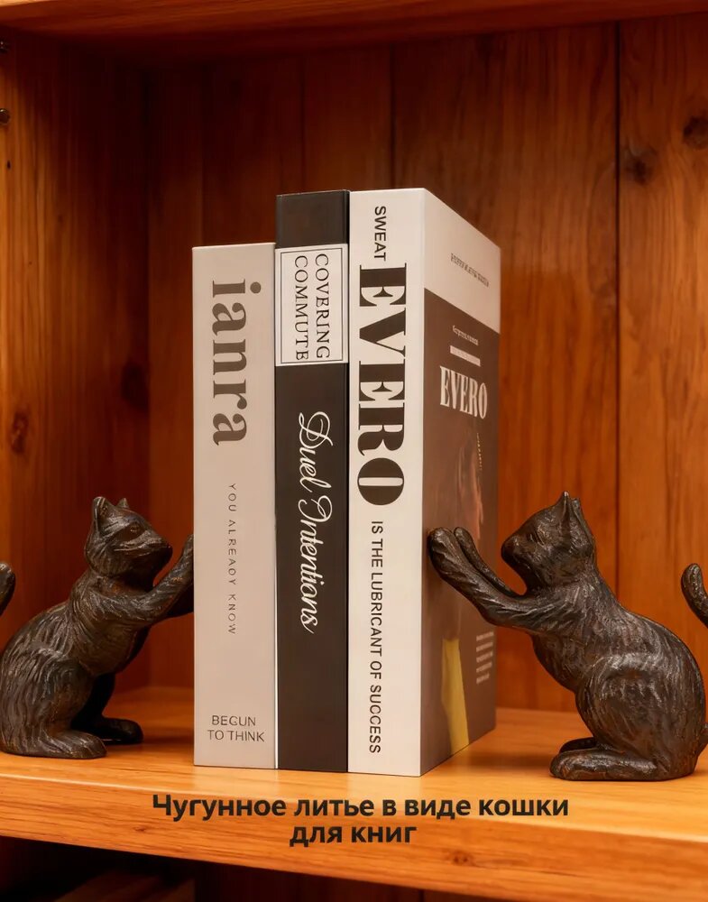 Чугунная кошка-подставка для книг