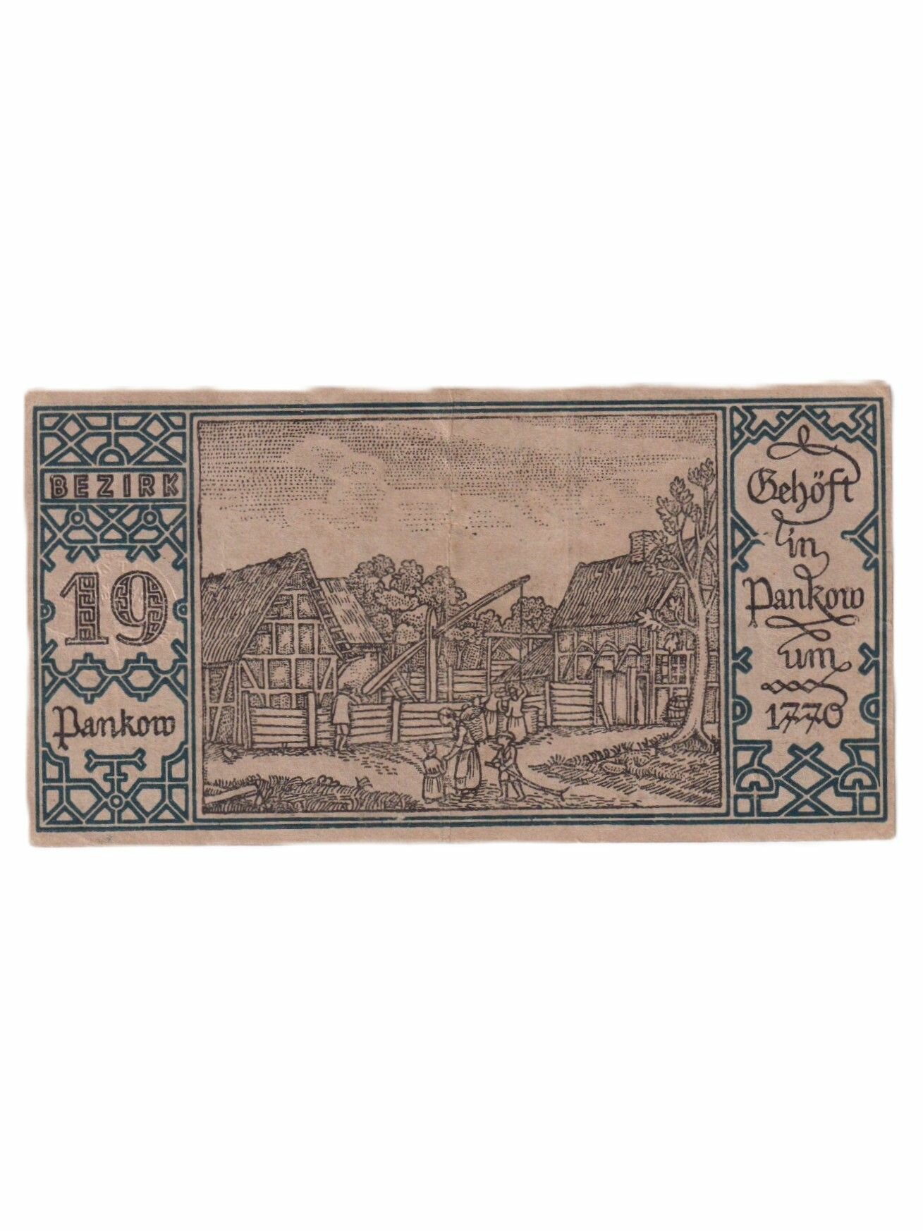 Подлинная банкнота нотгельд 50 пфеннигов 1920 года, Германия, город Берлин, номер 19 ( Панков)