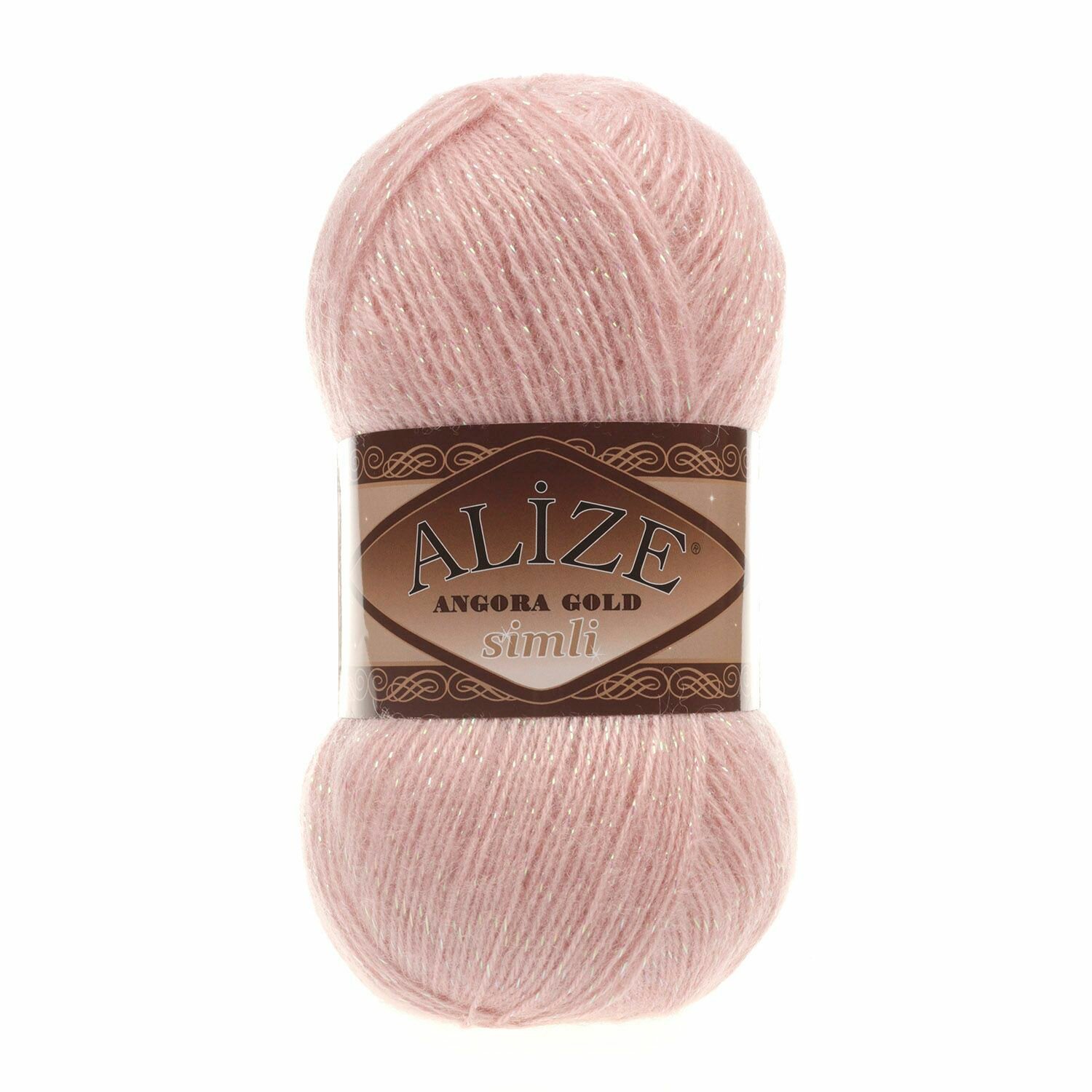Пряжа для вязания Angora Gold simli Alize 1 моток (500 м, 100 гр), цвет 161 пудра
