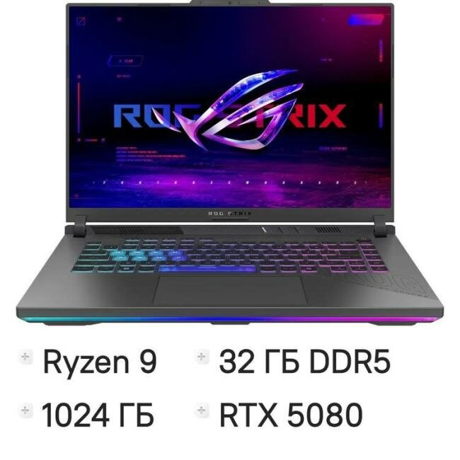 90NR0QK7-M006P0 Ноутбук Asus ROG Strix G16 G614PW-TS133 Ryzen 9 8940HX 32Gb SSD1Tb NVIDIA GeForce RTX5080 16Gb 16" IPS