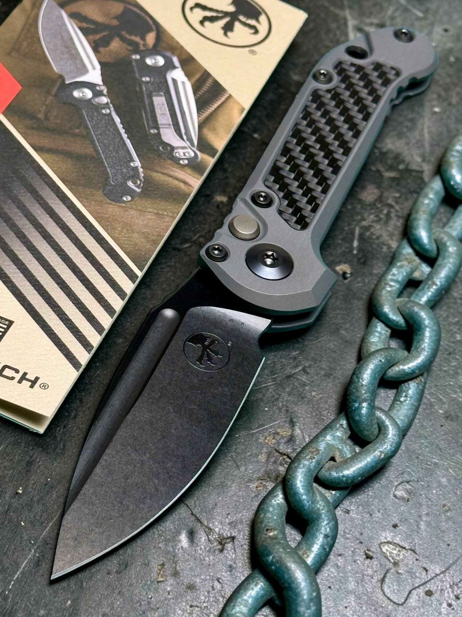 Нож складной MicroTech MCT11351DLCTNCC LUDT GenIII, Signature Series, DLC Blade, Natural Clear Handle, Carbon Fiber Inlay