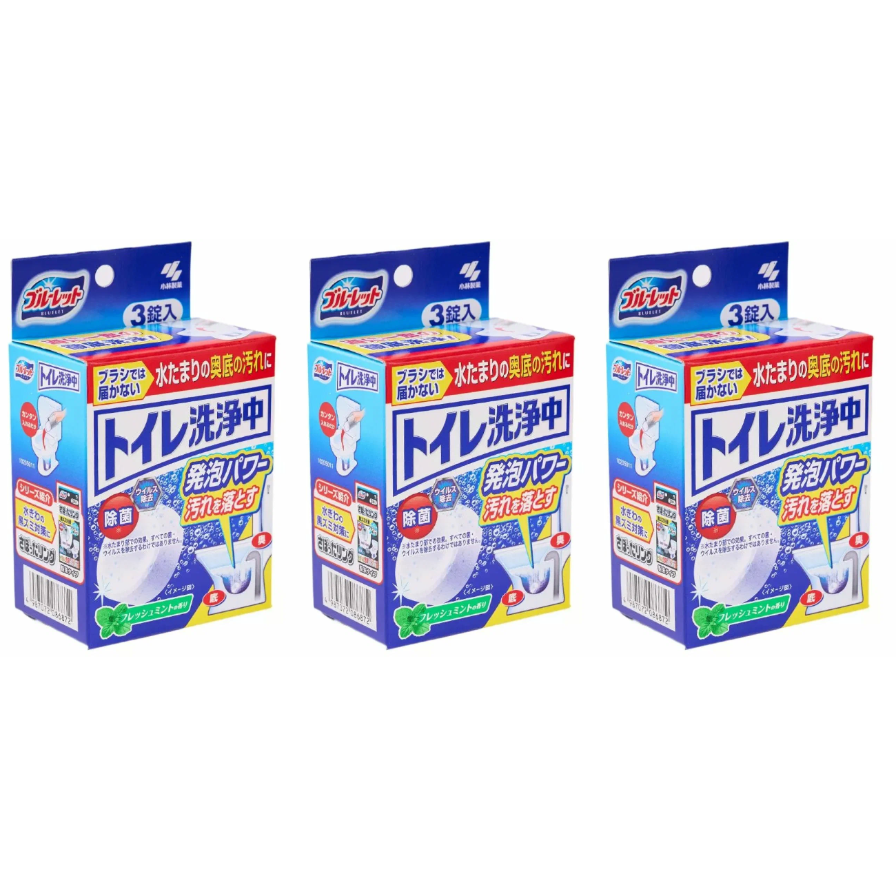 Таблетки Kobayashi Bluelet Bowl Cleaning Tablets для очищения сливного отверстия унитаза, 25 г х 3 таблетки, 3уп