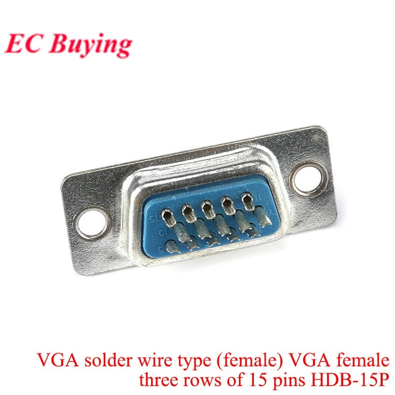 VGA female HDB-15P, 5шт, VGA solder wire F