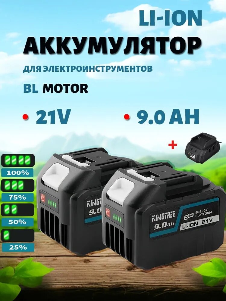 Аккумулятор для инструментов KingTree 2 * 9000mAh 21V+Зарядное устройство.