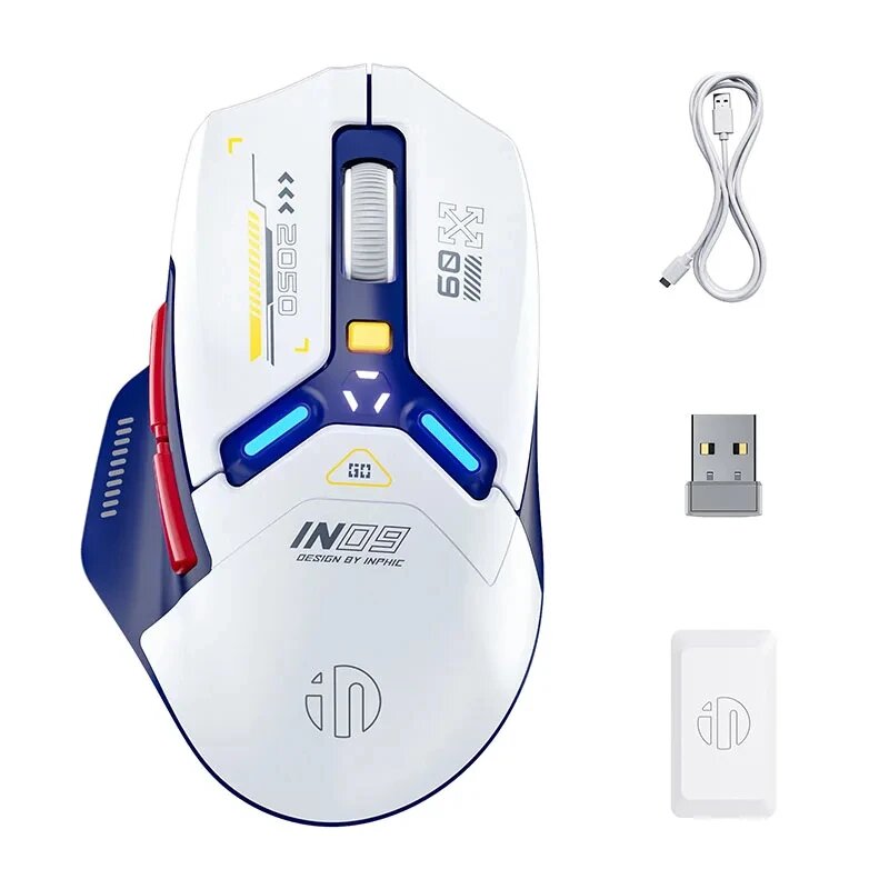 Беспроводная игровая мышь INPHIC IN9 12000 DPI RGB Белый, Blue and white
