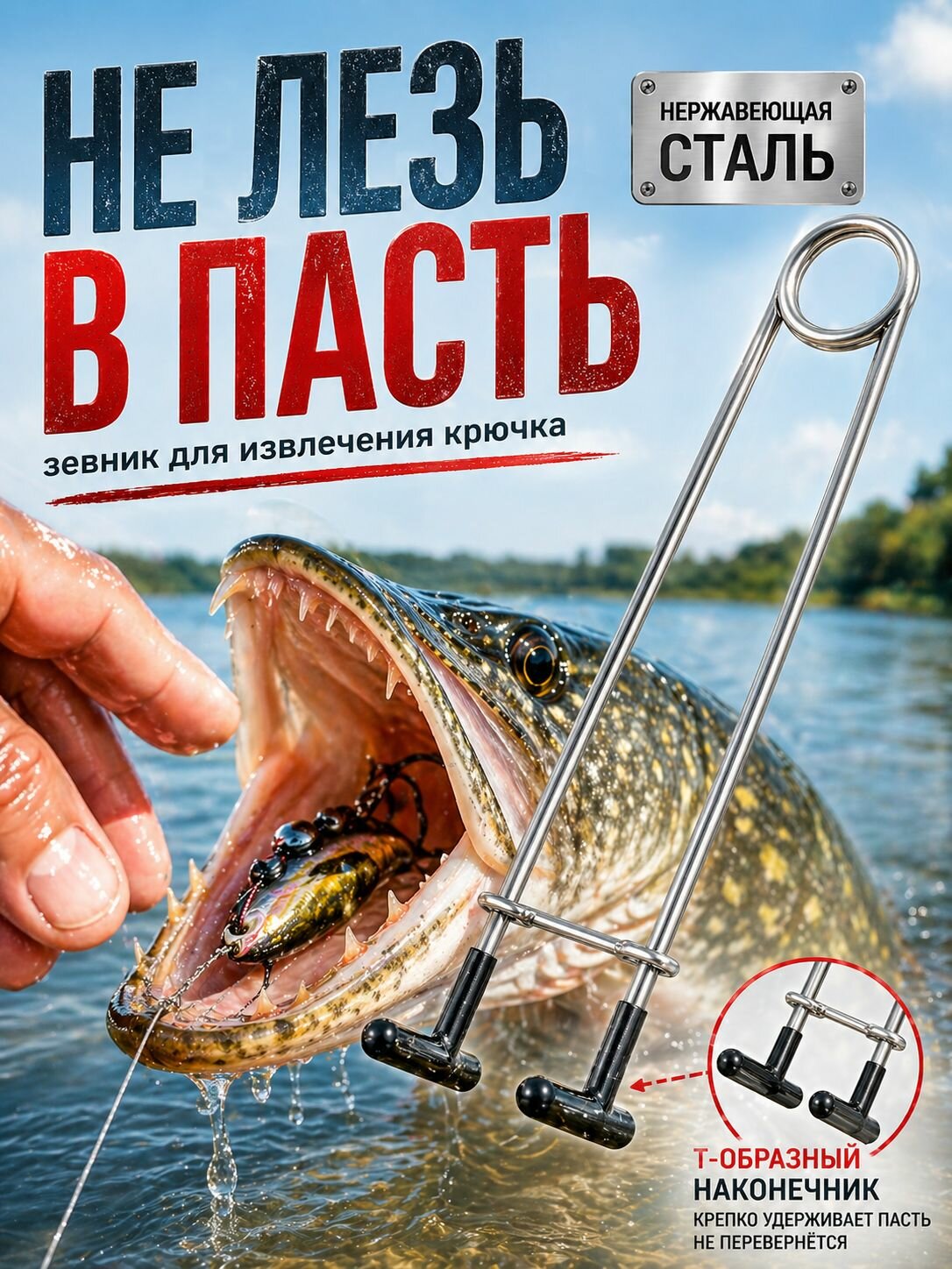 Зевник рыболовный металлический для щуки, хищника, расширитель для рыбалки