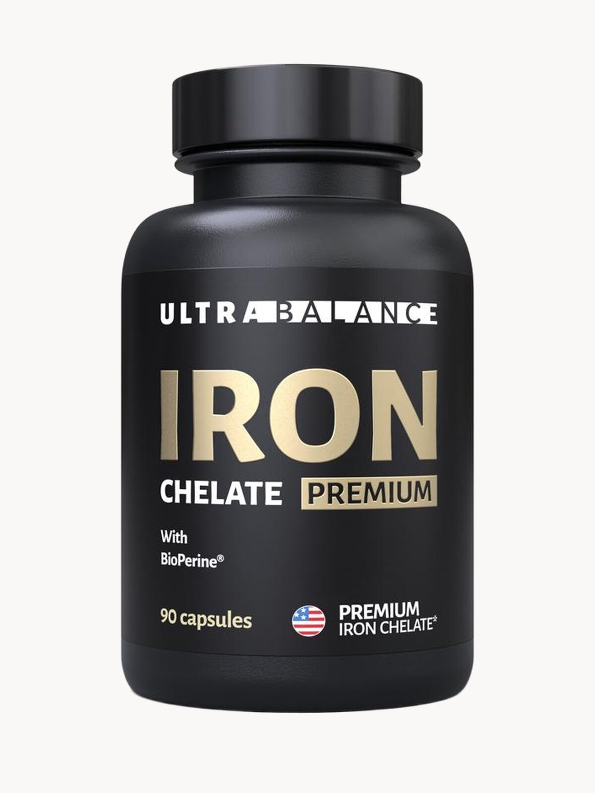 Железо хелатное премиум UltraBalance Iron Chelated Premium, витамины хелат с пиперином для мужчин и женщин, 90 капсул