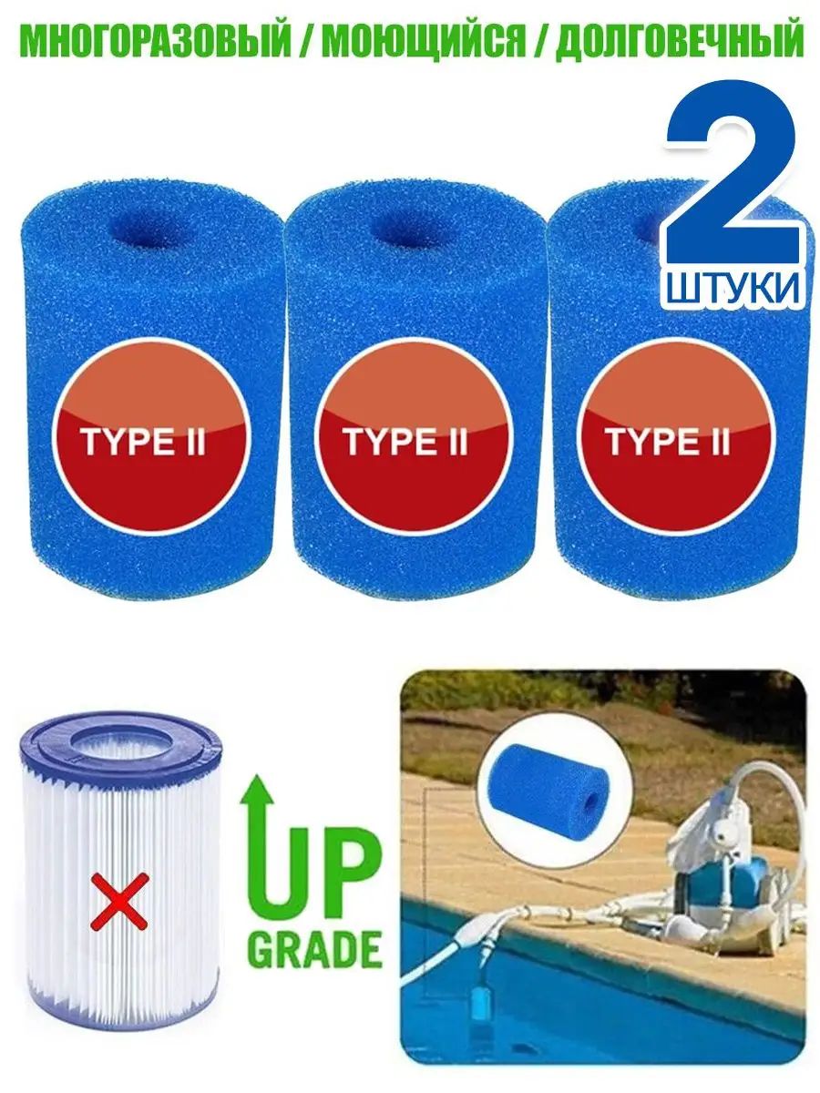 Фильтр для бассейна, многоразовый, TYPE 2,2 штук