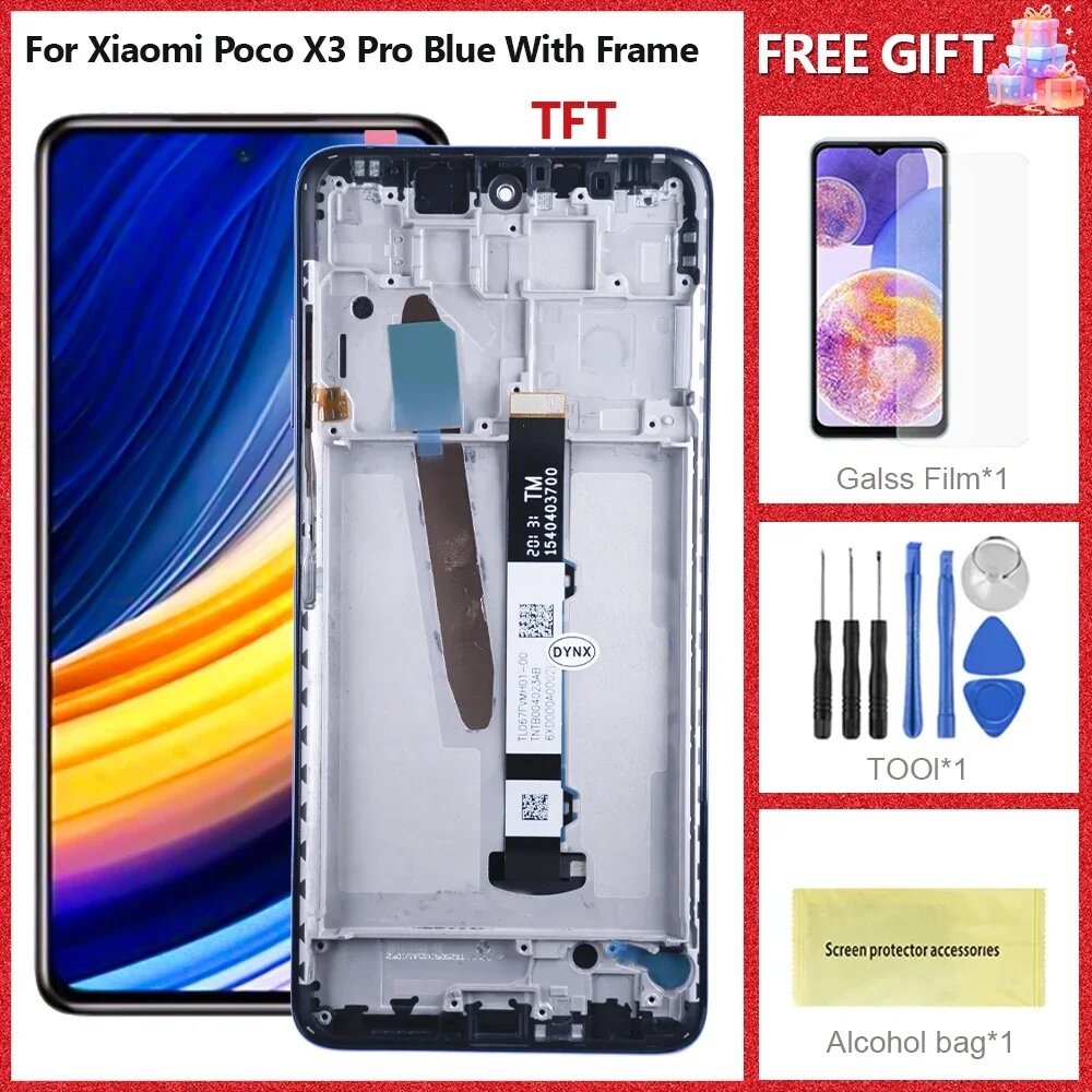 100% протестированный 6,67-дюймовый ЖК-дисплей для POCO X3 Pro NFC ЖК-дисплей для Xiaomi POCO X3, сенсорный ЖК-дисплей M2102J20SG, дигитайзер экрана в сборе Blue Frame