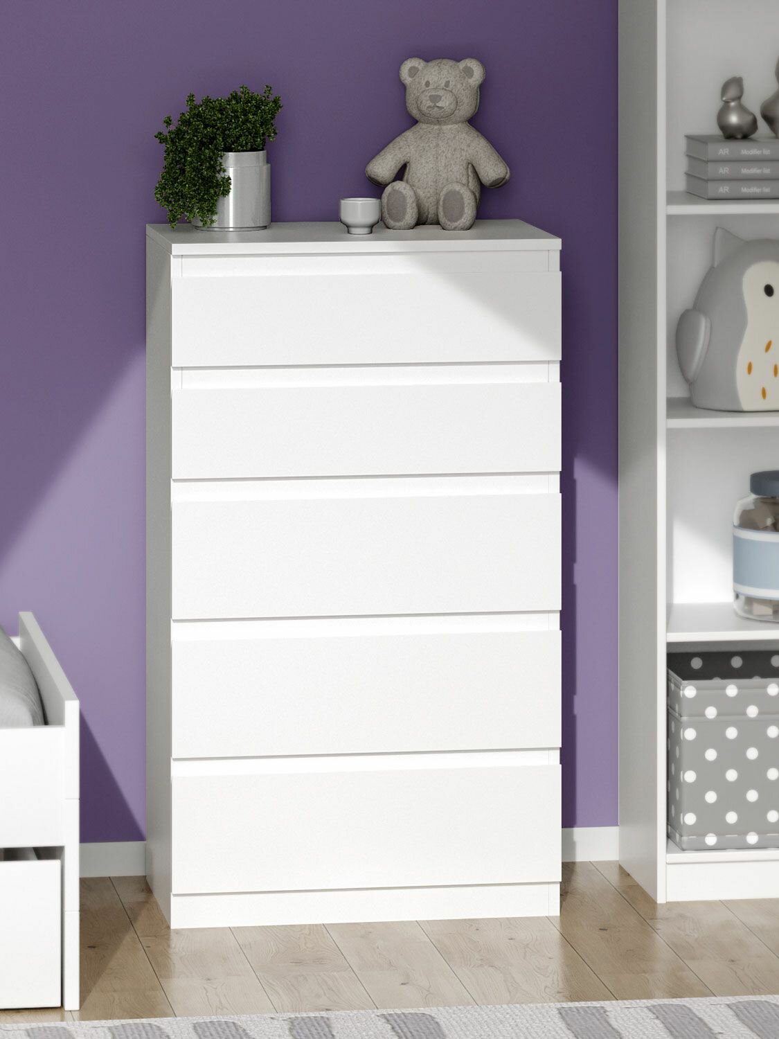 Комод для одежды и хранения вещей Кастор с ящиками, 65х40х112 см, Белый