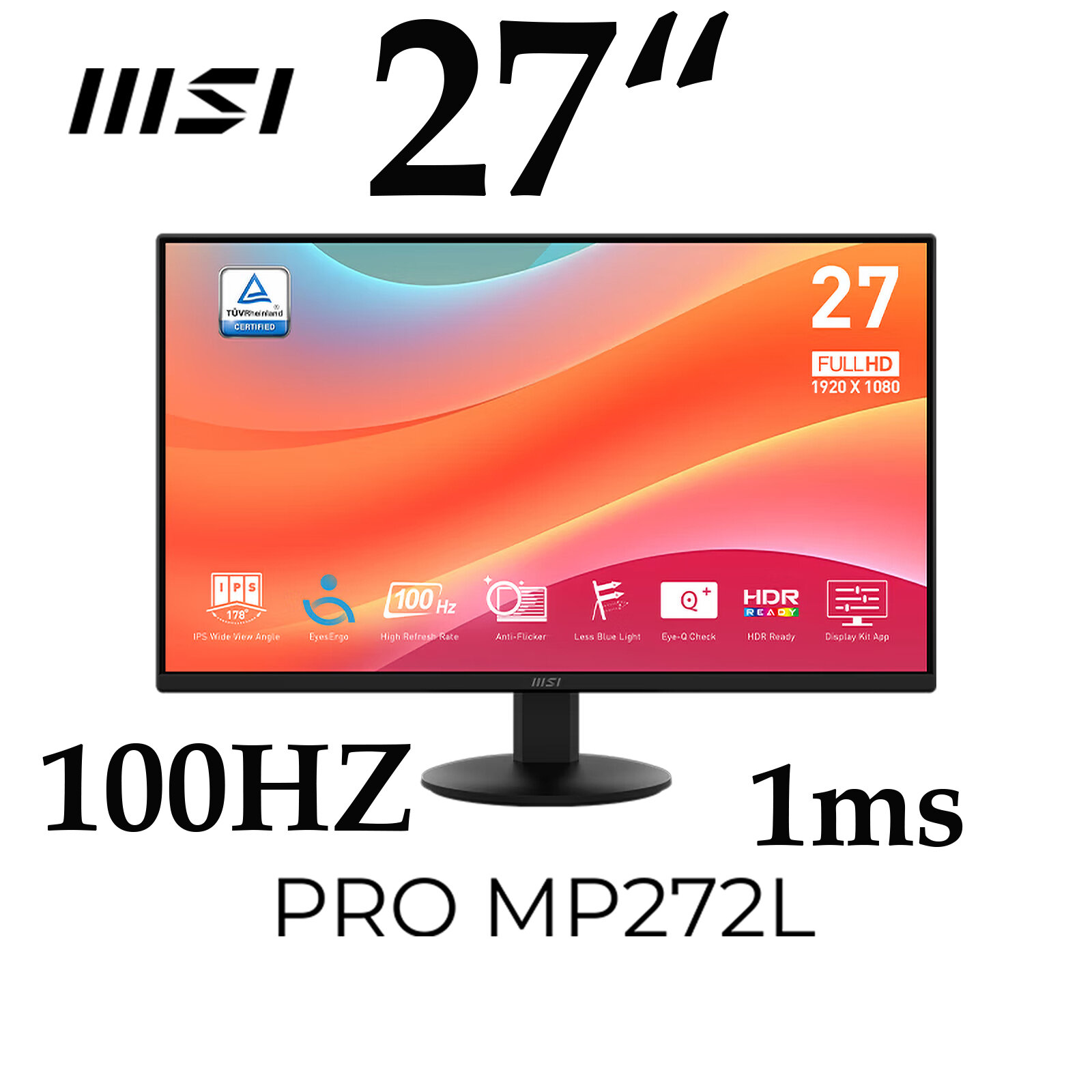 Монитор 27" MSI PRO MP272L, 100Hz, IPS, FHD, HDR Ready