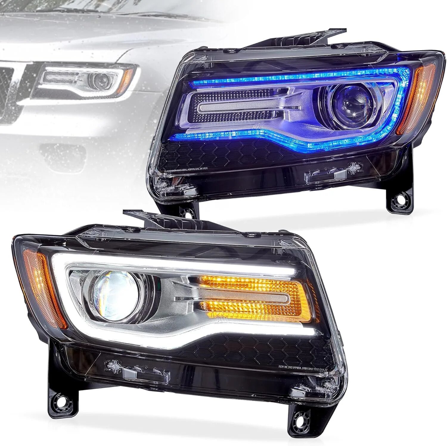 2 шт. автомобильные светодиодные фары для Jeep Grand Cherokee WK2 2011-2013, передний DRL указатель поворота, синий анимационный Plug and Play Left Hand Drive, 2PCS Chrome