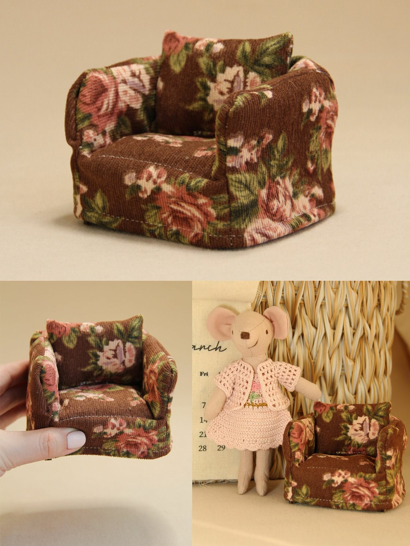 1:12 Кукольный домик для украшения дома мини-тканевый односпальный диван