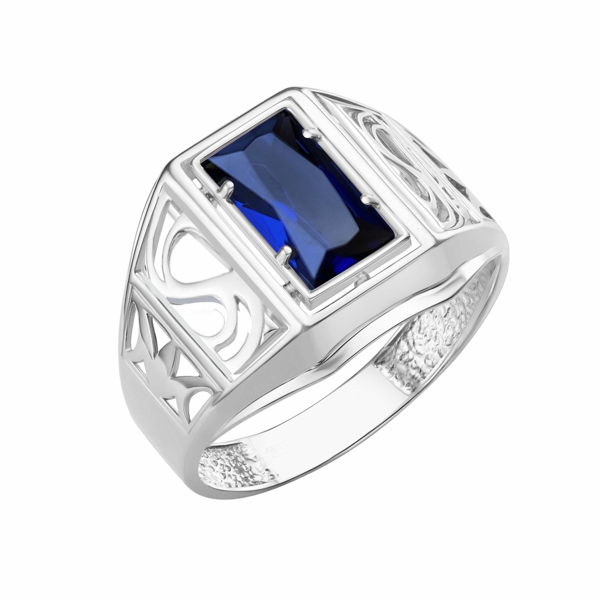 Печатка, серебро, 925 проба, родирование, сапфир синтетический