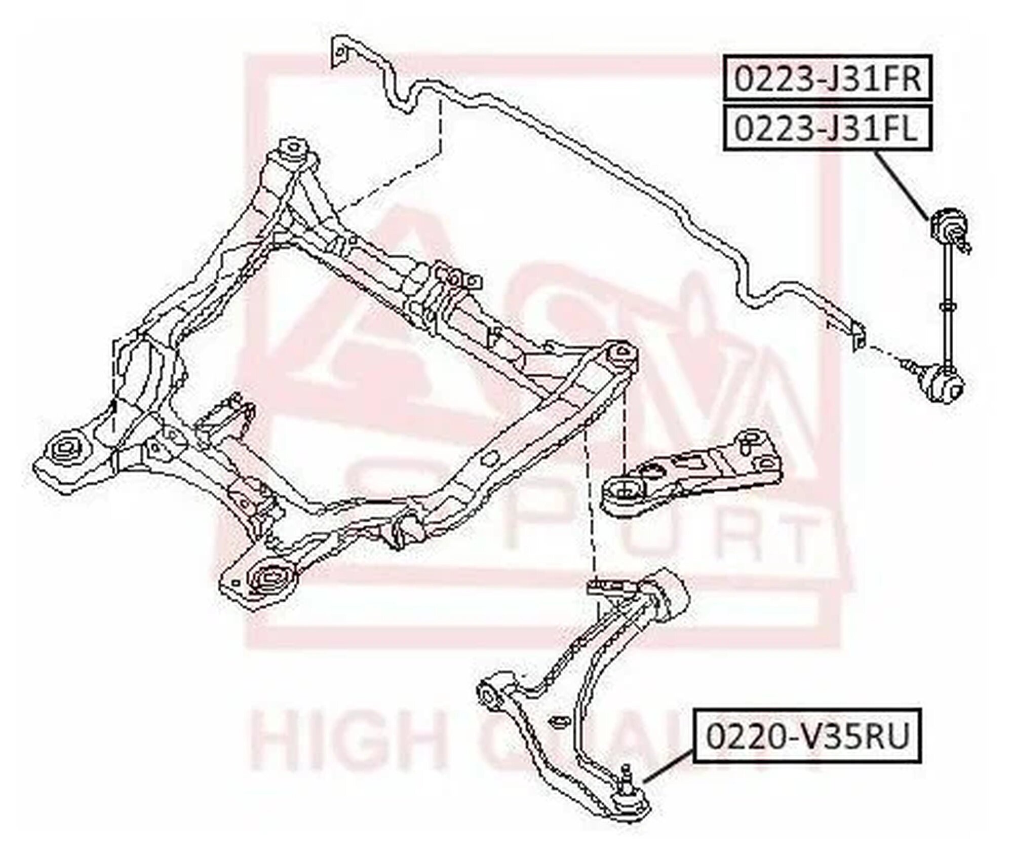 Стойка стабилизатора ASVA 0223J31FL, передняя, левая, для NISSAN TEANA J31