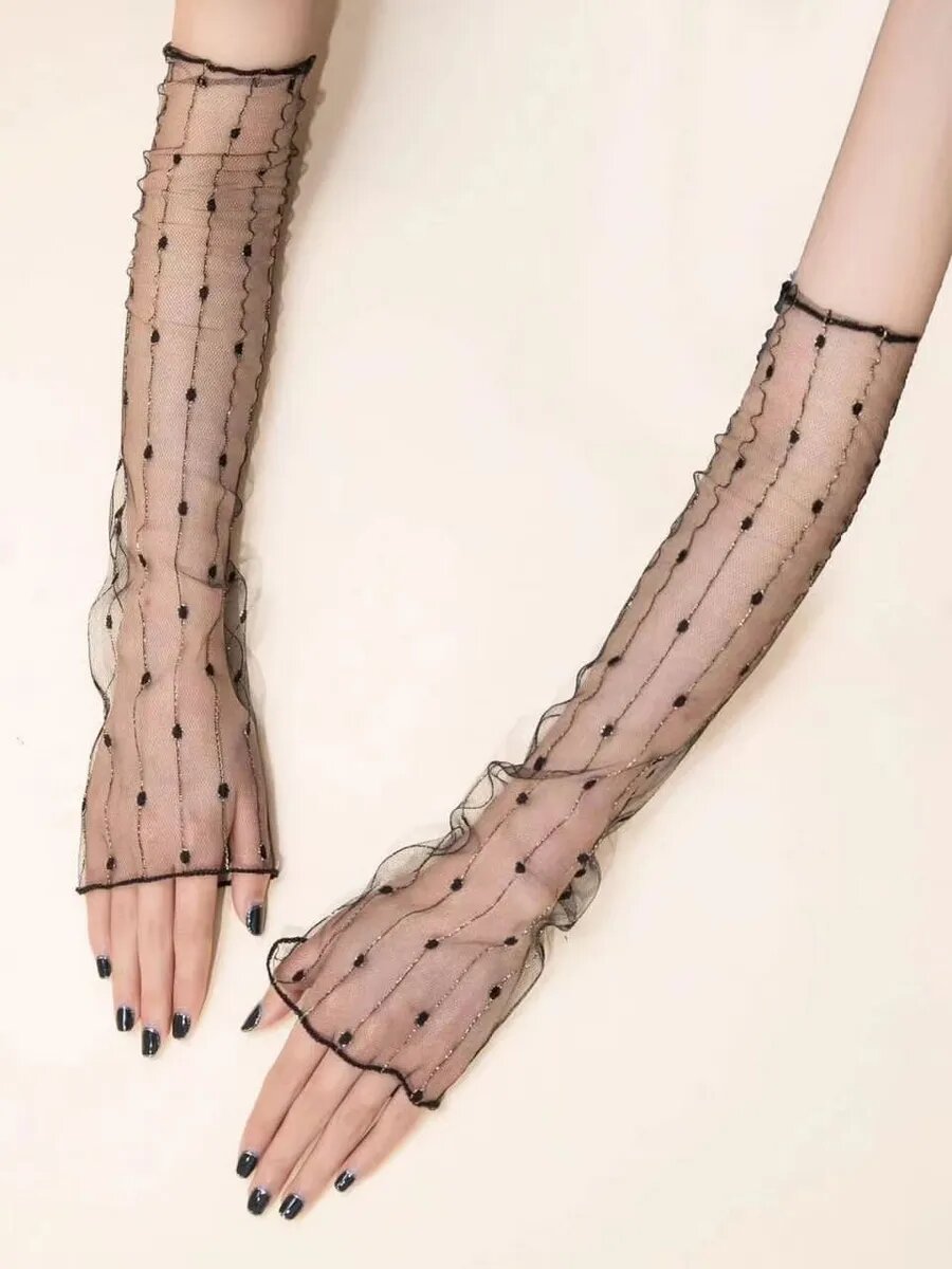 Митенки - рукав в сетку полоски черные