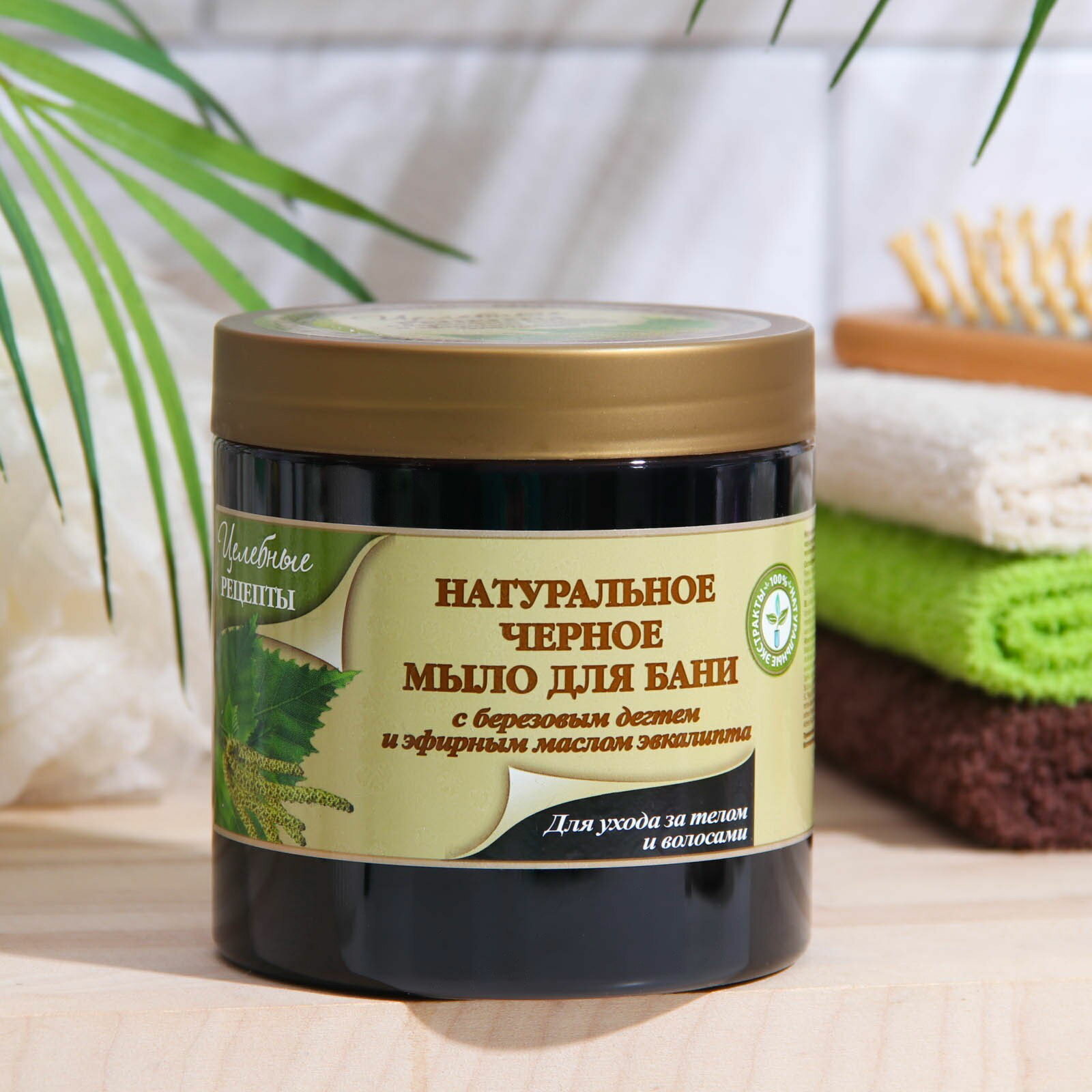 Черное мыло для бани серии 500 мл, аромат: берёза, вид упаковки: пластиковая банка