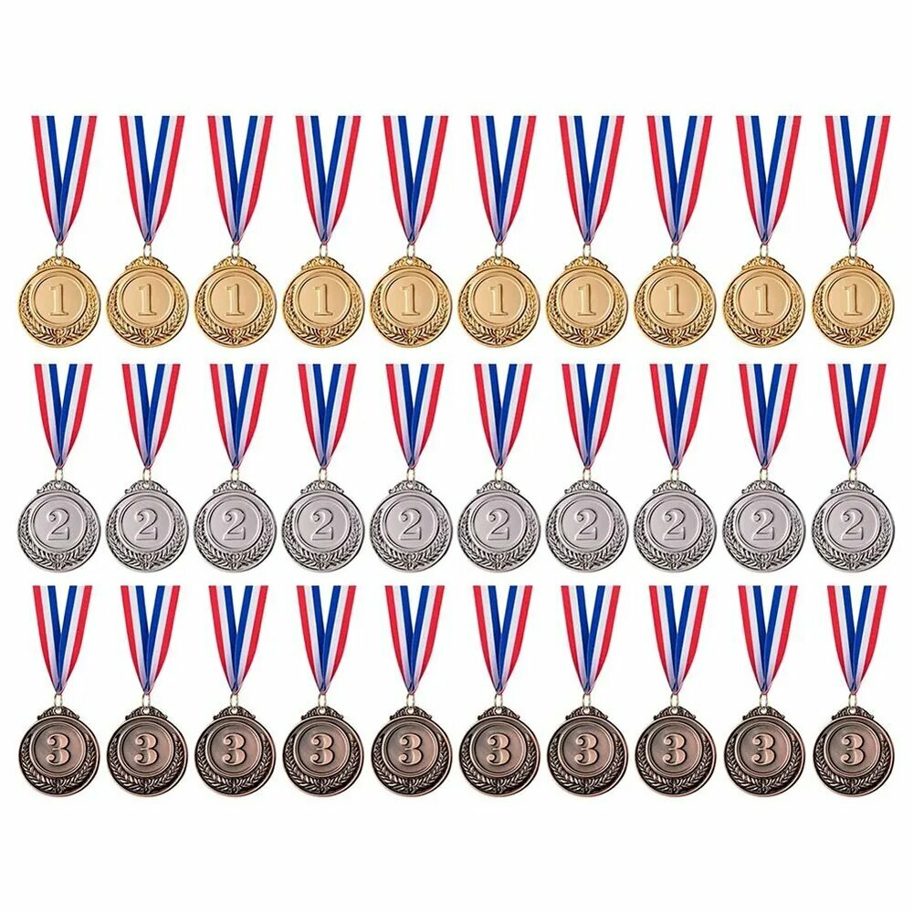 60 шт. Золотые, серебряные и бронзовые медали, по 20 штук в каждой, медали для победителей
