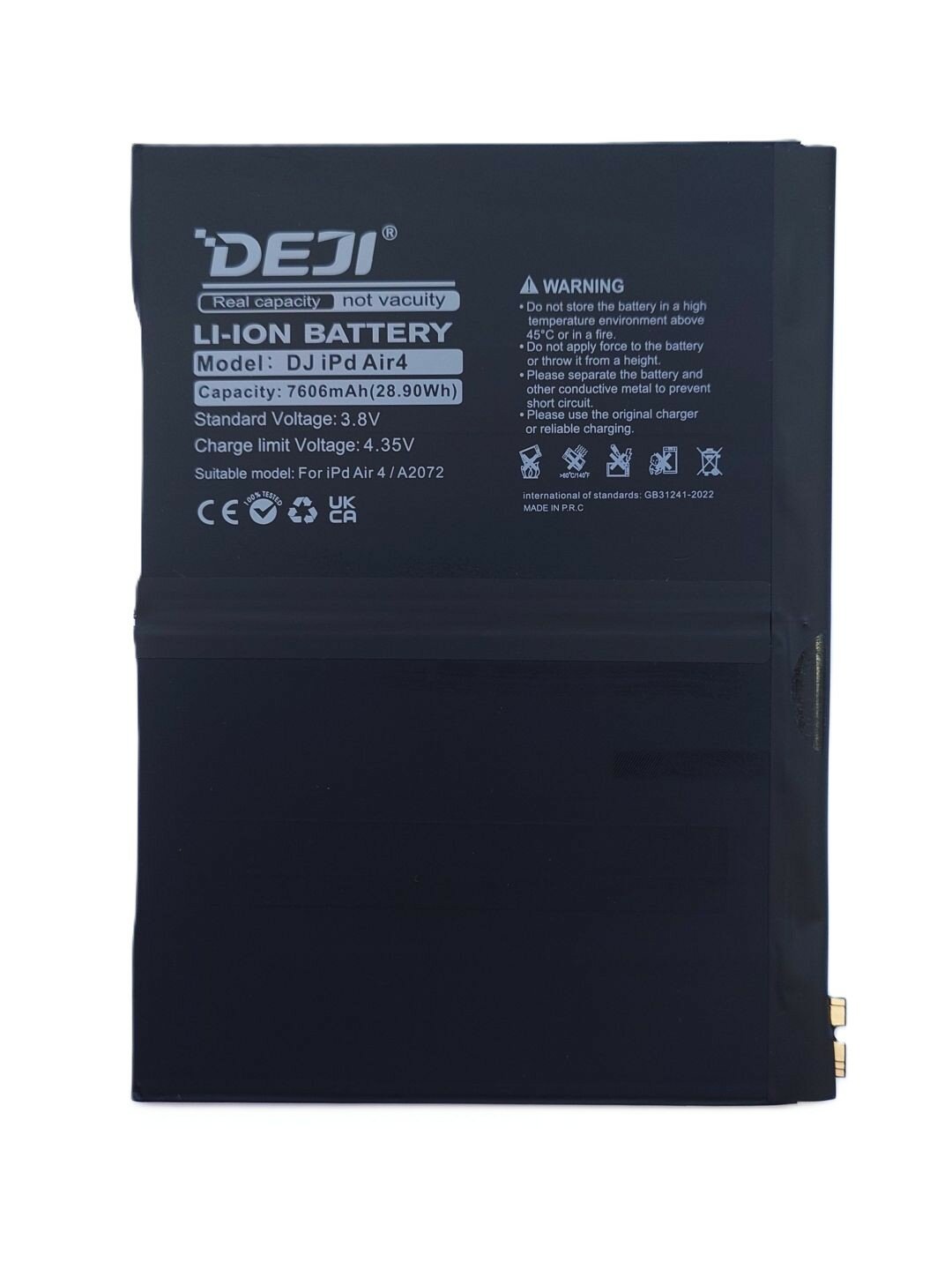 Аккумулятор DEJI для iPad Air 4, Air 5 10.9 2020/2022, iPad 10, Air 6 11" 2024, A2316, A2324, A2325, A2072, A2588, A2589, A2591, A2696, A2757, A2777, A3162, A2902, A2903, A2904 7606mAh 100% емкости