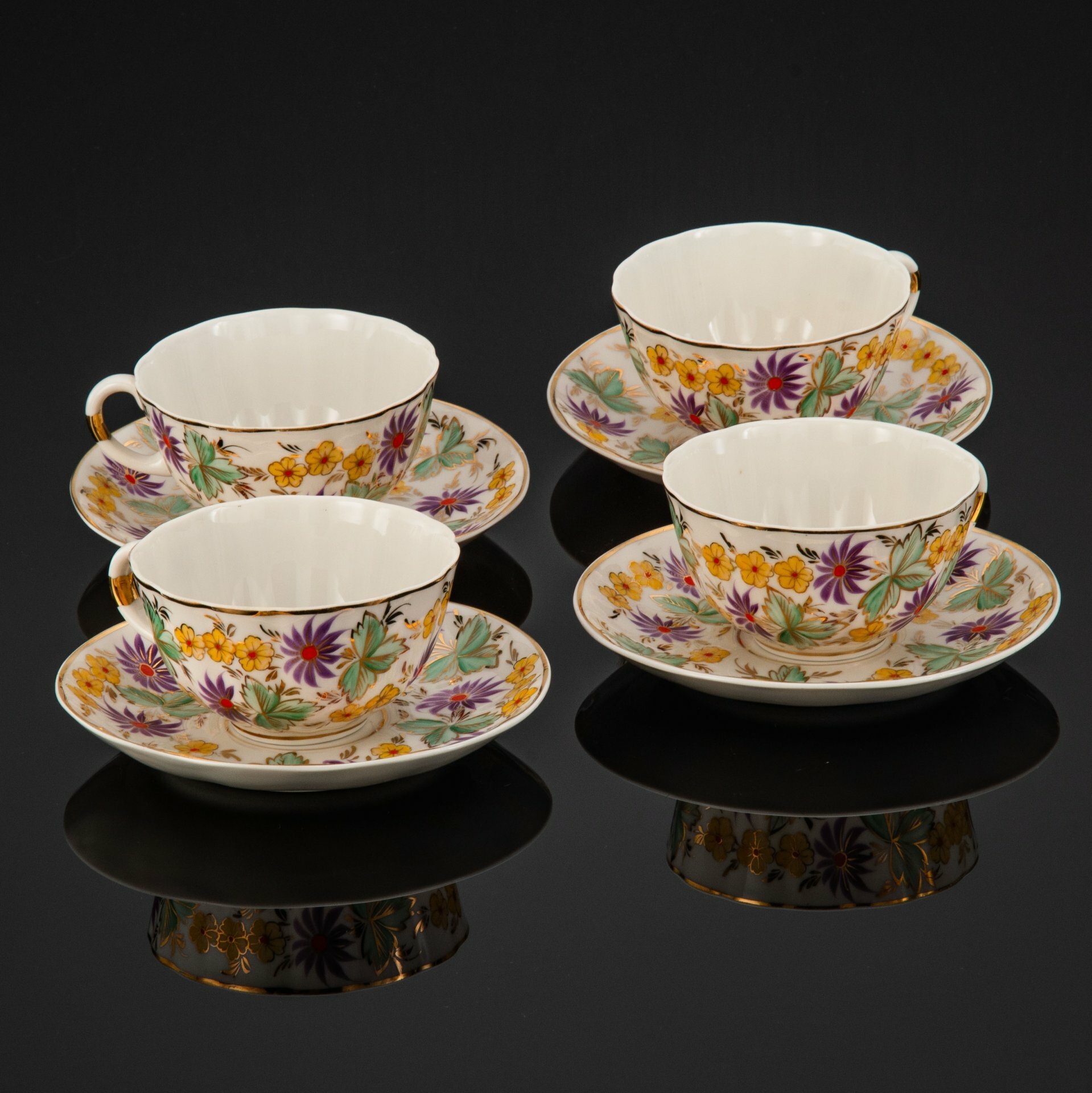 Набор из 4 чайных пар "всхв", фарфор, роспись, золочение