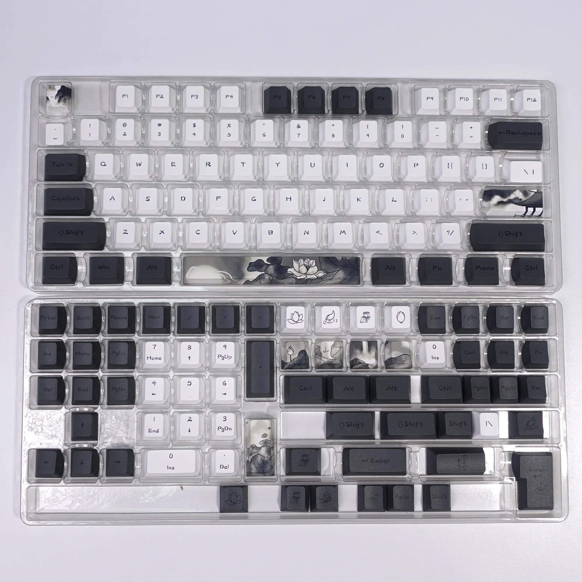 KBDiy Ink Lotus Keycap 142 клавиш Черный PBT для механической клавиатуры Ink Lotus-EN