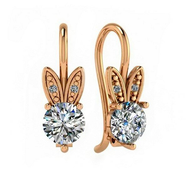 Серьги, красное золото, 585 проба, фианит
