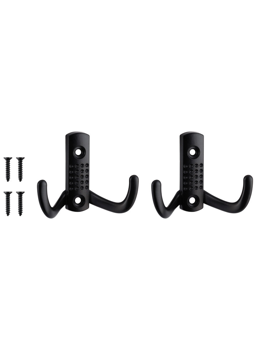 Двойной мебельный, чёрный крючок 47 х 70 мм – 2 шт, — надежный держатель для одежды, аксессуаров и принадлежностей