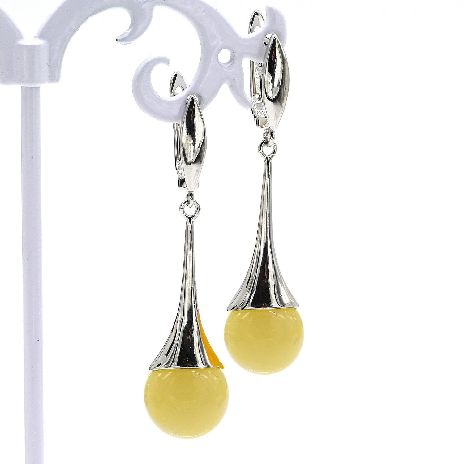 Серьги с подвесками, янтарь