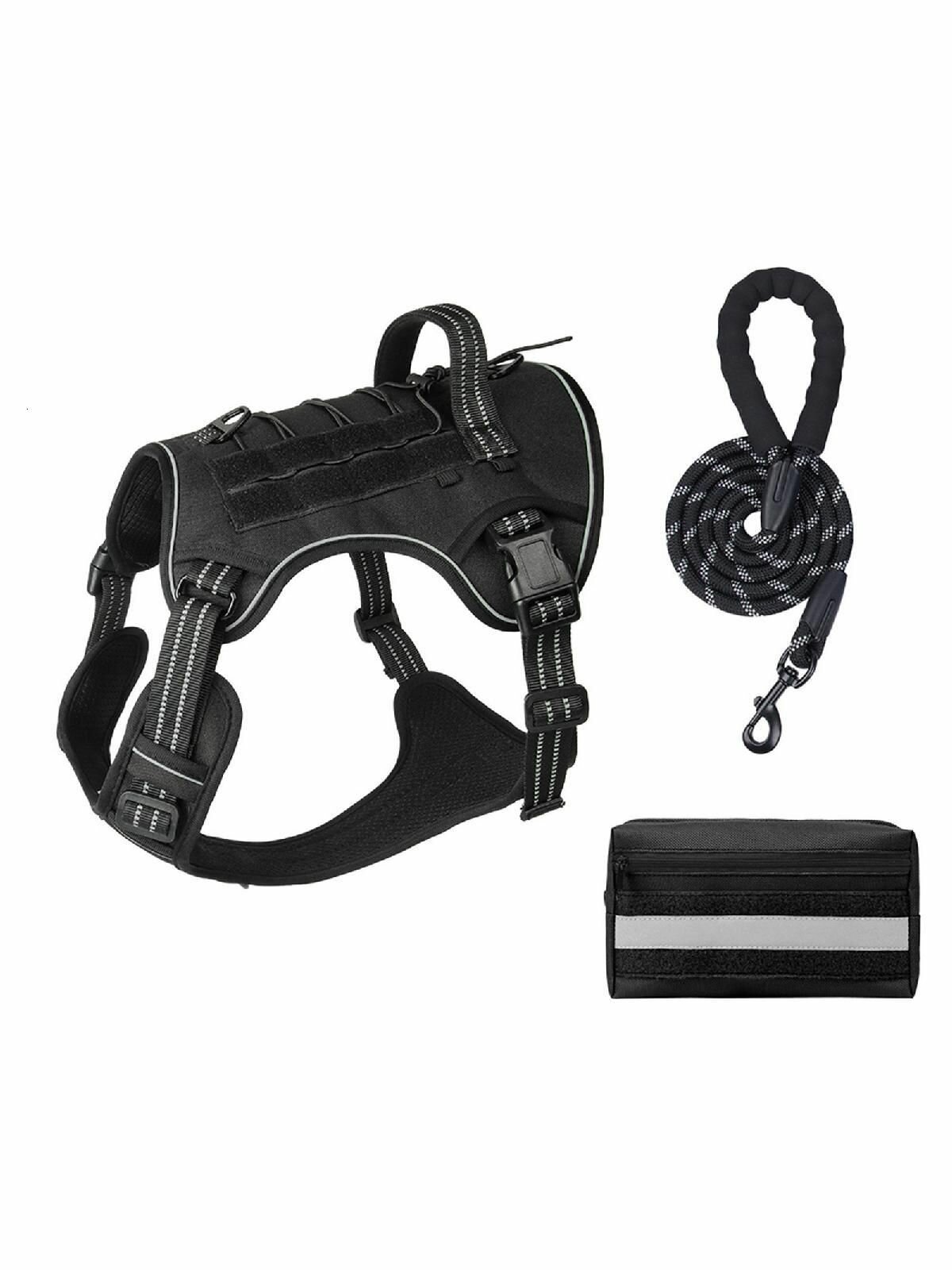 Фурнитура для ошейников и поводков, Многофункциональный тактический нагрудный ремень для собак-Черный-S