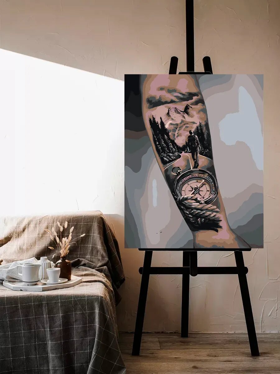 Картина по номерам Рука Тату Абстракция Часы Лес Горы