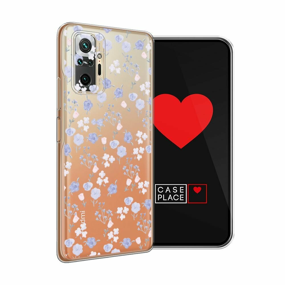 Чехол на Xiaomi Redmi Note 10 Pro / Сяоми Редми Нот 10 Pro с принтом "Сиреневые розы паттерн", прозрачный — фото 1