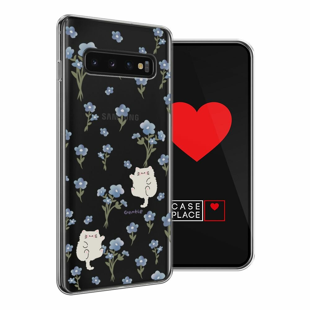 Чехол на Samsung Galaxy S10 / Самсунг Галакси S10 с принтом "Gentle cats", прозрачный — фото 1