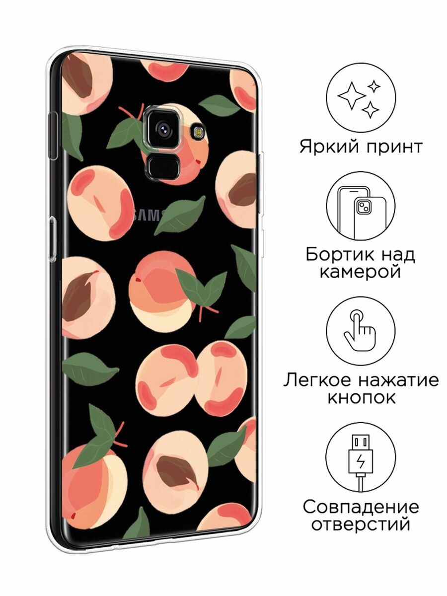 Чехол на Samsung Galaxy A8 + / Самсунг Галакси А8 Плюс 2018 с принтом "Нежные персики паттерн 2", прозрачный — фото 1