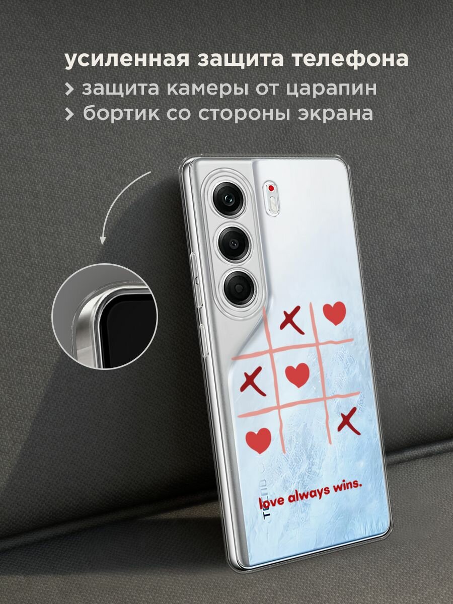 Чехол на Tecno Camon 40 Pro 5G / Текно Камон 40 Про 5G с принтом "love always wins - 14 февраля", прозрачный — фото 1