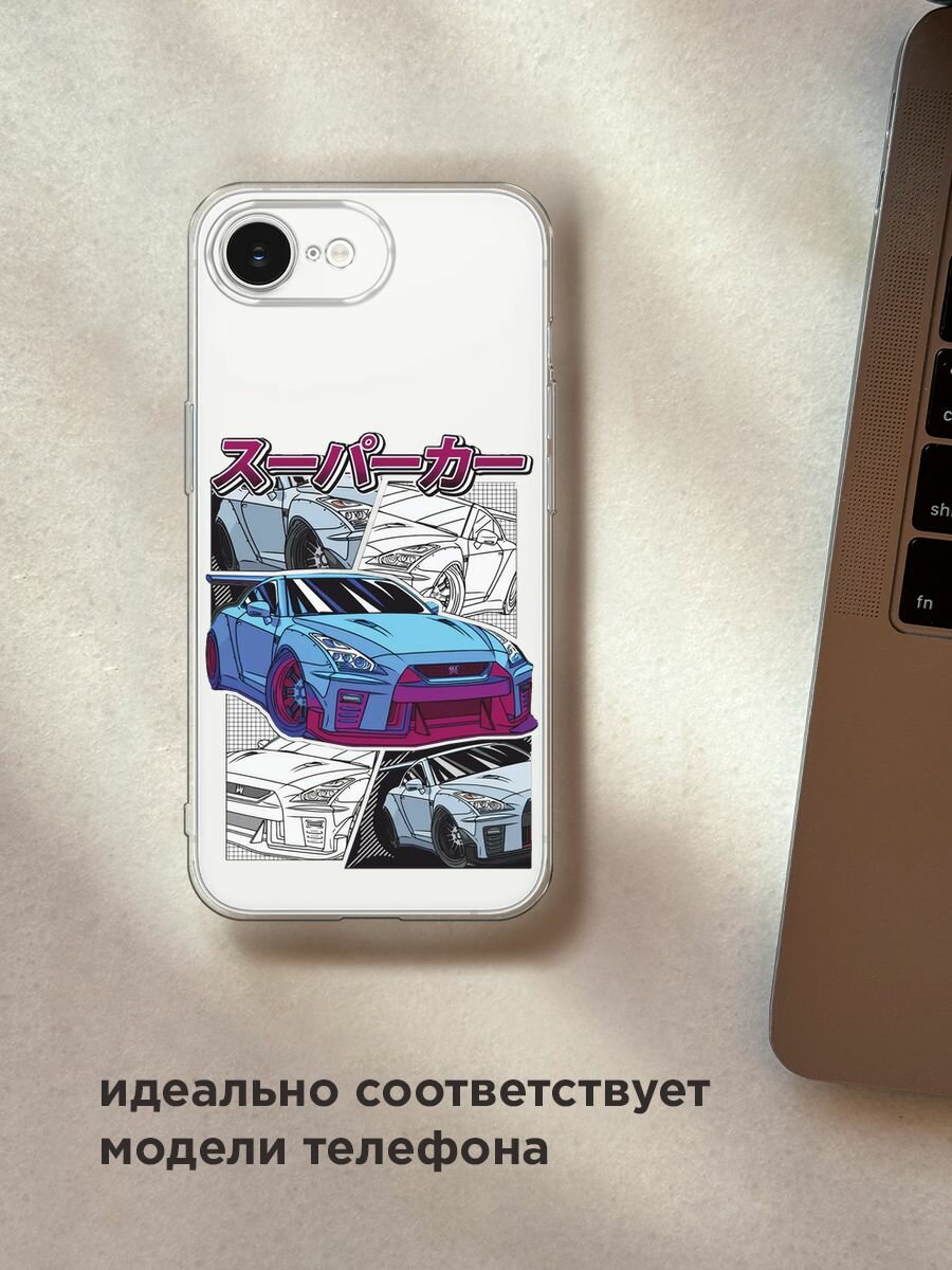 Чехол на Apple iPhone 16e/17e / Айфон 16е/17e с принтом "JDM коллаж", прозрачный — фото 1