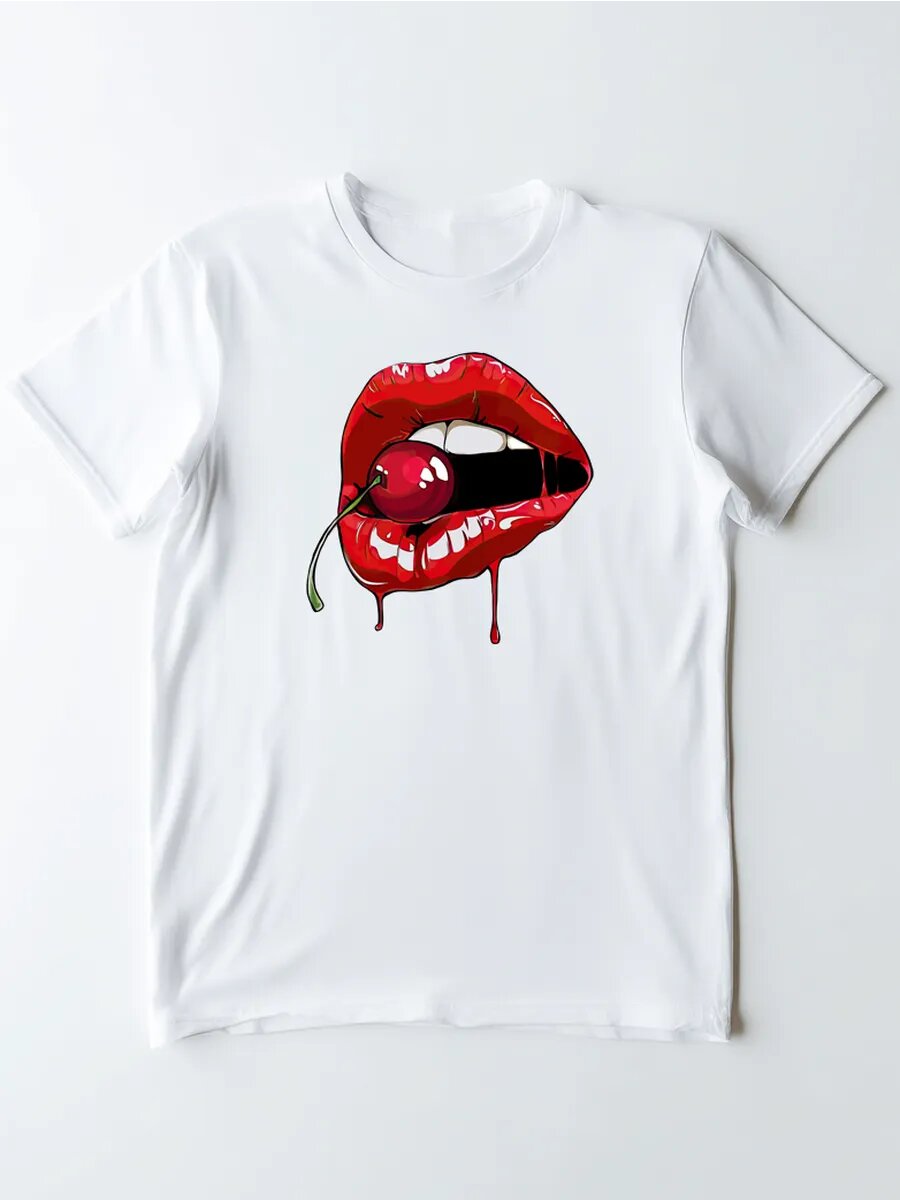 Футболка губы вишня